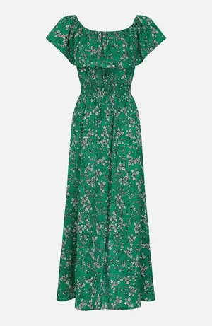 YUMI Floral Bardot Ruffled Hem Midi Dress