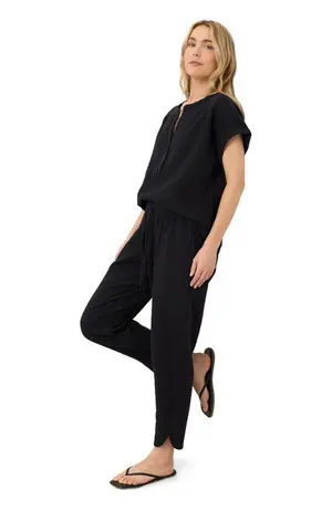 PACT Organic Cotton Coastal Double Gauze Tapered Pull-on Pant - Jet Black