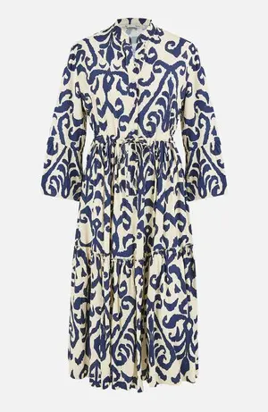 YUMI 3/4 Sleeve Block Print Kaftan Dress