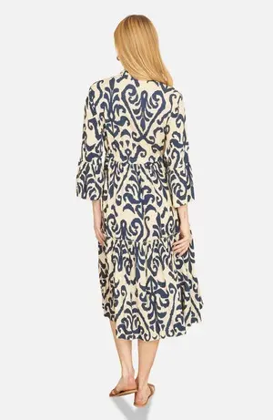 YUMI 3/4 Sleeve Block Print Kaftan Dress