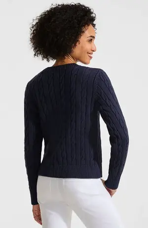 LANDS' END American Flag Cable Knit Drifter Sweater