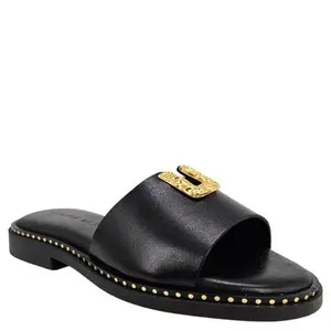 MADISON MAISON Leather Slide Sandal With Hardware - Black