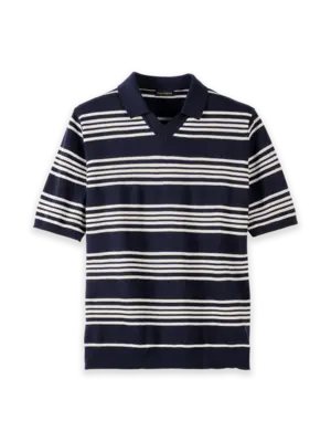 PAUL FREDRICK Cotton V-neck Polo - Navy