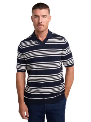 PAUL FREDRICK Cotton V-neck Polo - Navy
