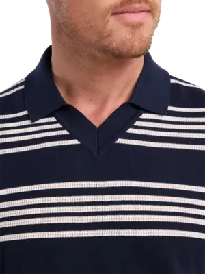 PAUL FREDRICK Cotton V-neck Polo - Navy