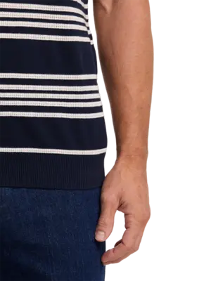 PAUL FREDRICK Cotton V-neck Polo - Navy