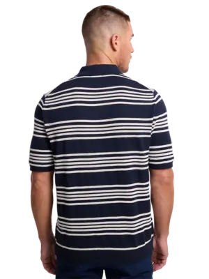 PAUL FREDRICK Cotton V-neck Polo - Navy