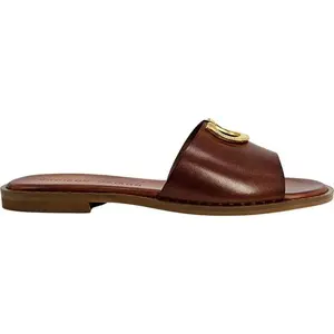 MADISON MAISON Horse Shoe Buckle Leather Flat Sandal - Caramel