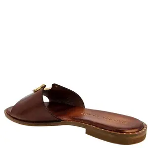 MADISON MAISON Horse Shoe Buckle Leather Flat Sandal - Caramel
