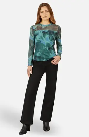 YUMI Long Sleeve Floral Mesh Top