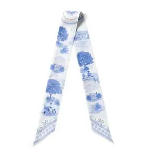 ASPINAL OF LONDON Silk Landscape Skinny Scarf - Blue