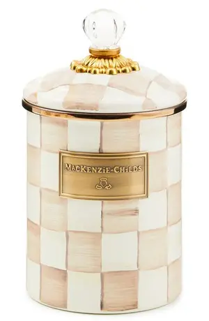 MACKENZIE-CHILDS Check Medium Enameled Steel Canister - Mocha