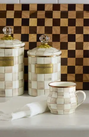 MACKENZIE-CHILDS Check Medium Enameled Steel Canister - Mocha