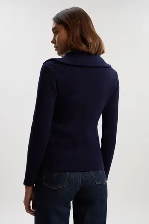 Karen Millen Cotton Zip Through Knit Cardigan - Navy