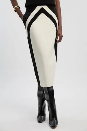Karen Millen Colour Block Pencil Midi Skirt - Mono