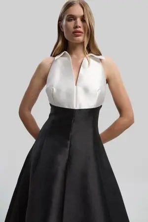 Karen Millen Twill Contrast Tux Tailored Dress