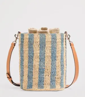 Valentino Garavani Straw Vlogo Signature Bucket Bag - Blue