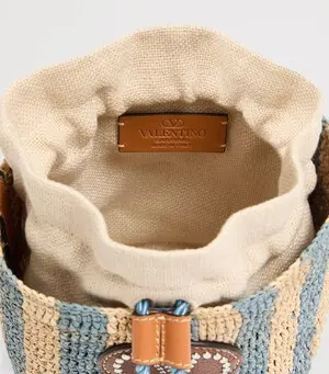 Valentino Garavani Straw Vlogo Signature Bucket Bag - Blue