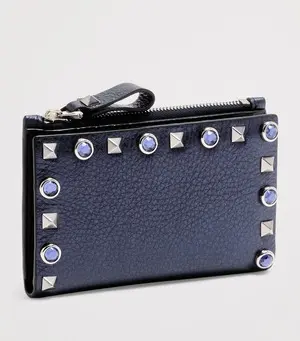 Valentino Garavani Calfskin Embellished Coin And Card Holder - Blue