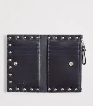 Valentino Garavani Calfskin Embellished Coin And Card Holder - Blue