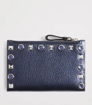 Valentino Garavani Calfskin Embellished Coin And Card Holder - Blue