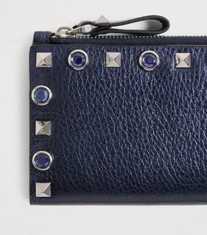 Valentino Garavani Calfskin Embellished Coin And Card Holder - Blue