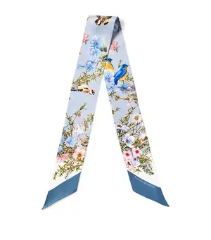 ASPINAL OF LONDON Silk Edwardian Garden Skinny Scarf - Blue