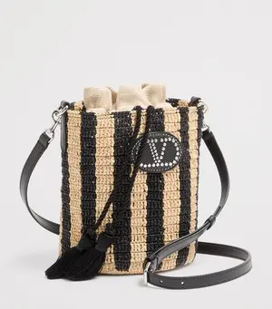 Valentino Garavani Small Raffia Bucket Bag - Black