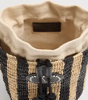 Valentino Garavani Small Raffia Bucket Bag - Black