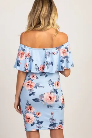 PINKBLUSH Rose Print Ruffle Fitted Maternity Dress