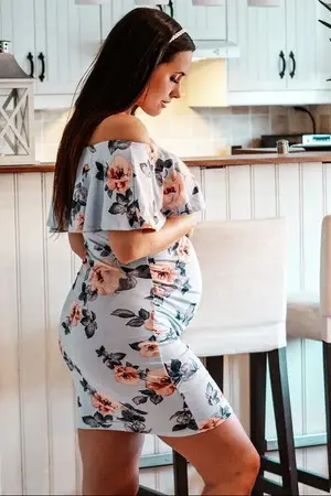 PINKBLUSH Rose Print Ruffle Fitted Maternity Dress