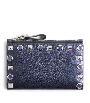 Valentino Garavani Calfskin Embellished Coin And Card Holder - Blue