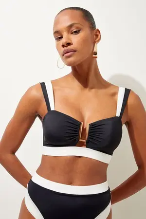Karen Millen Trim Detail Detachable Strap Bikini Top - Black