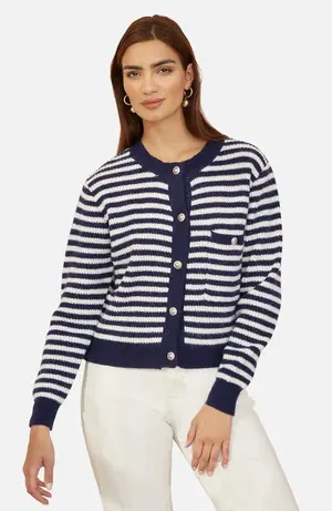 YUMI Long Sleeve Knit Relaxed Fit Cardigan - Navy