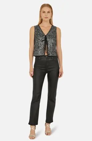 YUMI Sequin Tie Front Waistcoat Top