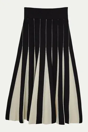 Karen Millen Pointelle Colour Block Pleated Skirt