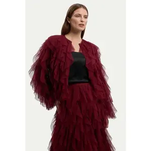 Karen Millen Tulle Ruffle Detail Woven Jacket - Cabernet