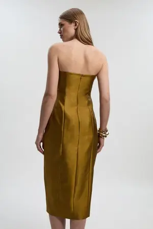 Karen Millen Satin Twill Asymmetric Neck Midi Dress