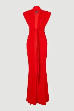 Karen Millen Plunge Ruched Twist Maxi Dress