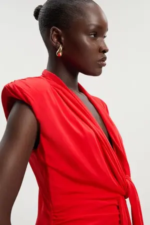 Karen Millen Plunge Ruched Twist Maxi Dress