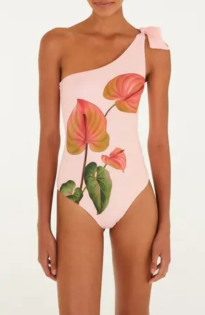 Farm Rio Anturium One-shoulder One-piece Swimsuit - Light Pink