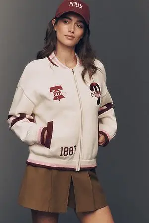 THE WILD COLLECTIVE Jacquard Varsity Bomber Jacket - Phillies