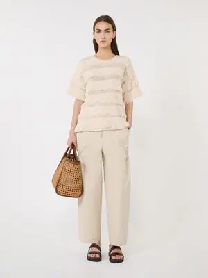 Max Mara Patterned Fringe Viscose Sweater - Ivory