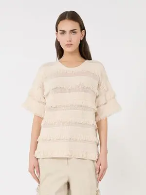 Max Mara Patterned Fringe Viscose Sweater - Ivory