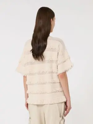 Max Mara Patterned Fringe Viscose Sweater - Ivory