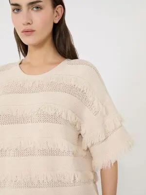 Max Mara Patterned Fringe Viscose Sweater - Ivory