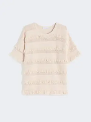 Max Mara Patterned Fringe Viscose Sweater - Ivory