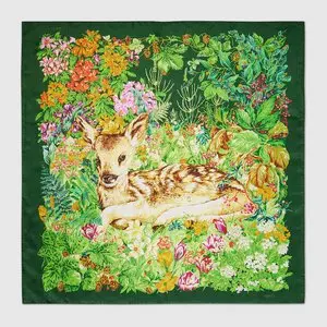 Gucci Giardino Di Seta" Printed Silk Carr - Green