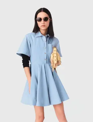 Maje Cotton Flared Shirt Dress With Gold-tone Buttons