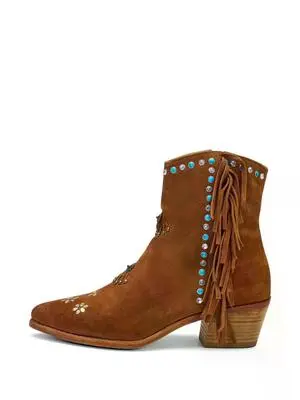 FRAU Fringed-detail Stud-embellished Ankle Boots